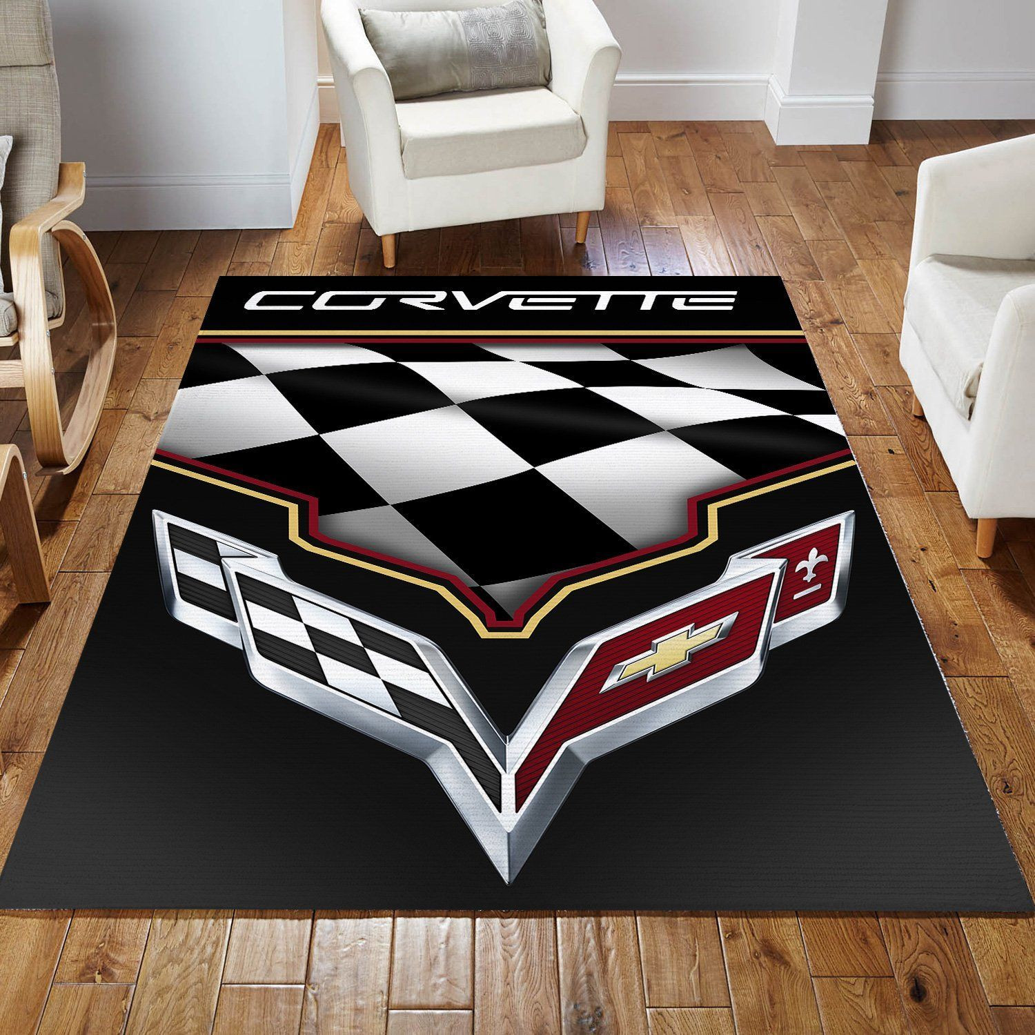 Corvette C7 Logo Supercar Area Rugs Living Room Carpet